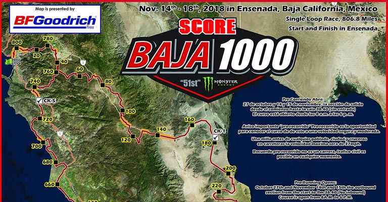Mapa Ruta Baja 1000, 2018 | Off Road El Pato Rojo